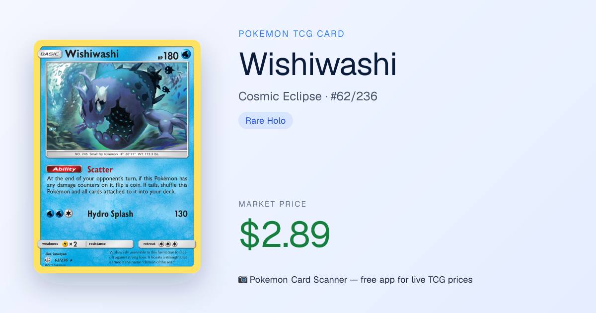Wishiwashi #62/236 · Cosmic Eclipse · Pokemon Card Scanner