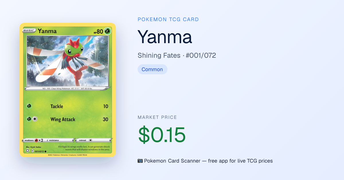 Yanma #001/072 · Shining Fates · Pokemon Card Scanner